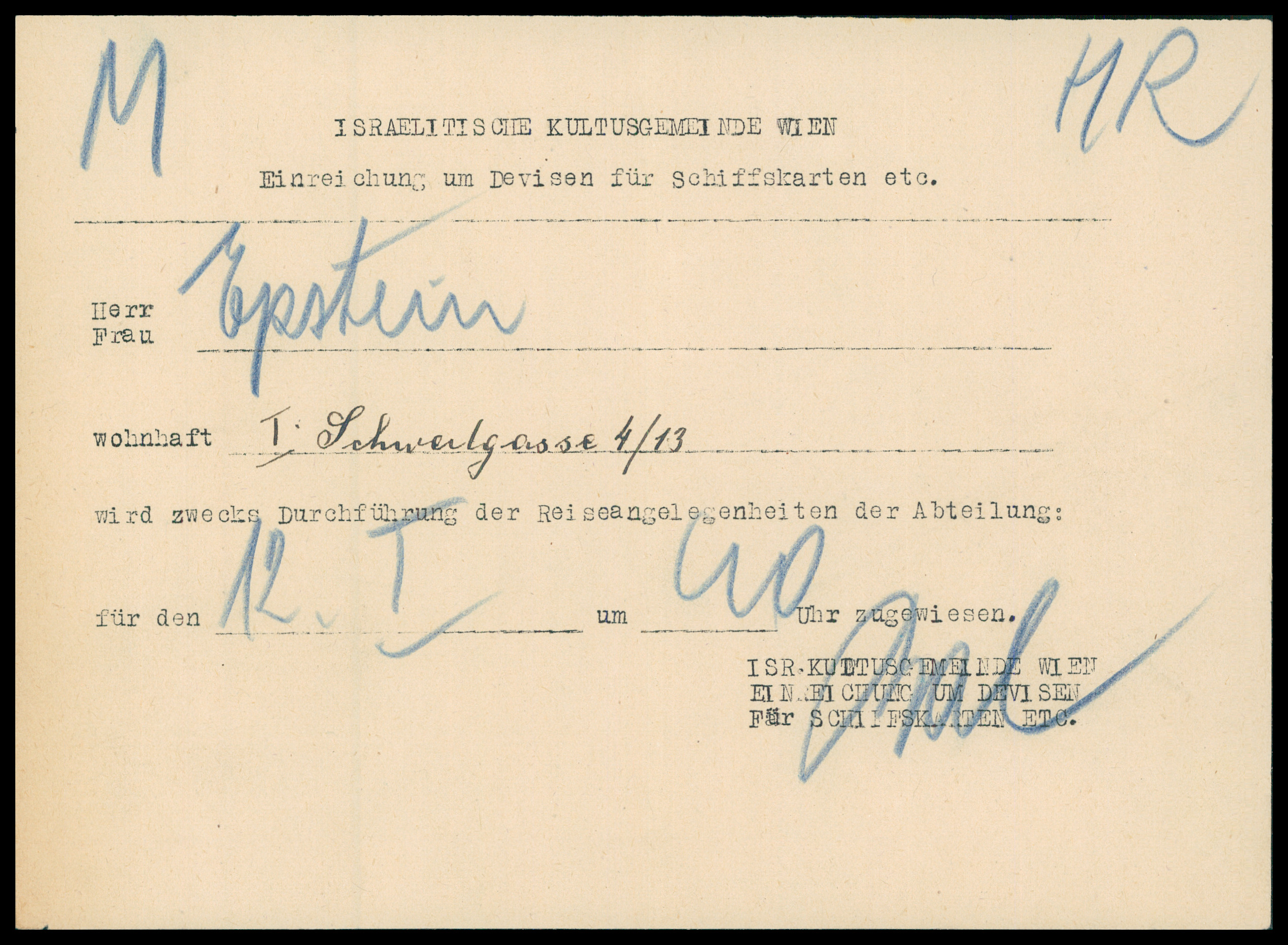 Applicant: Epstein, Arnold; born 1.3.1884 in Saaz; married | item NNL ...